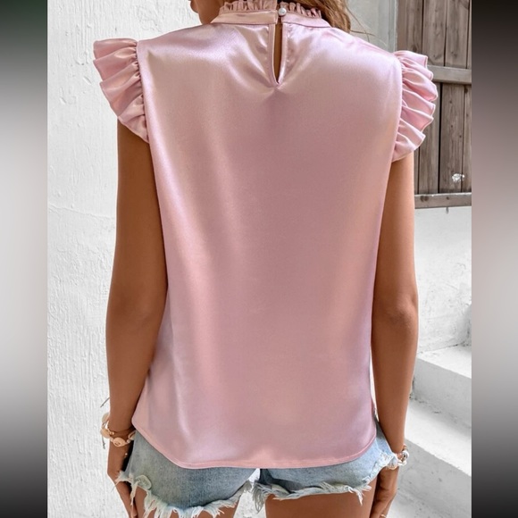 Tops | Luxe Ruffle Hem Frill Neck Satin Top | Poshmark